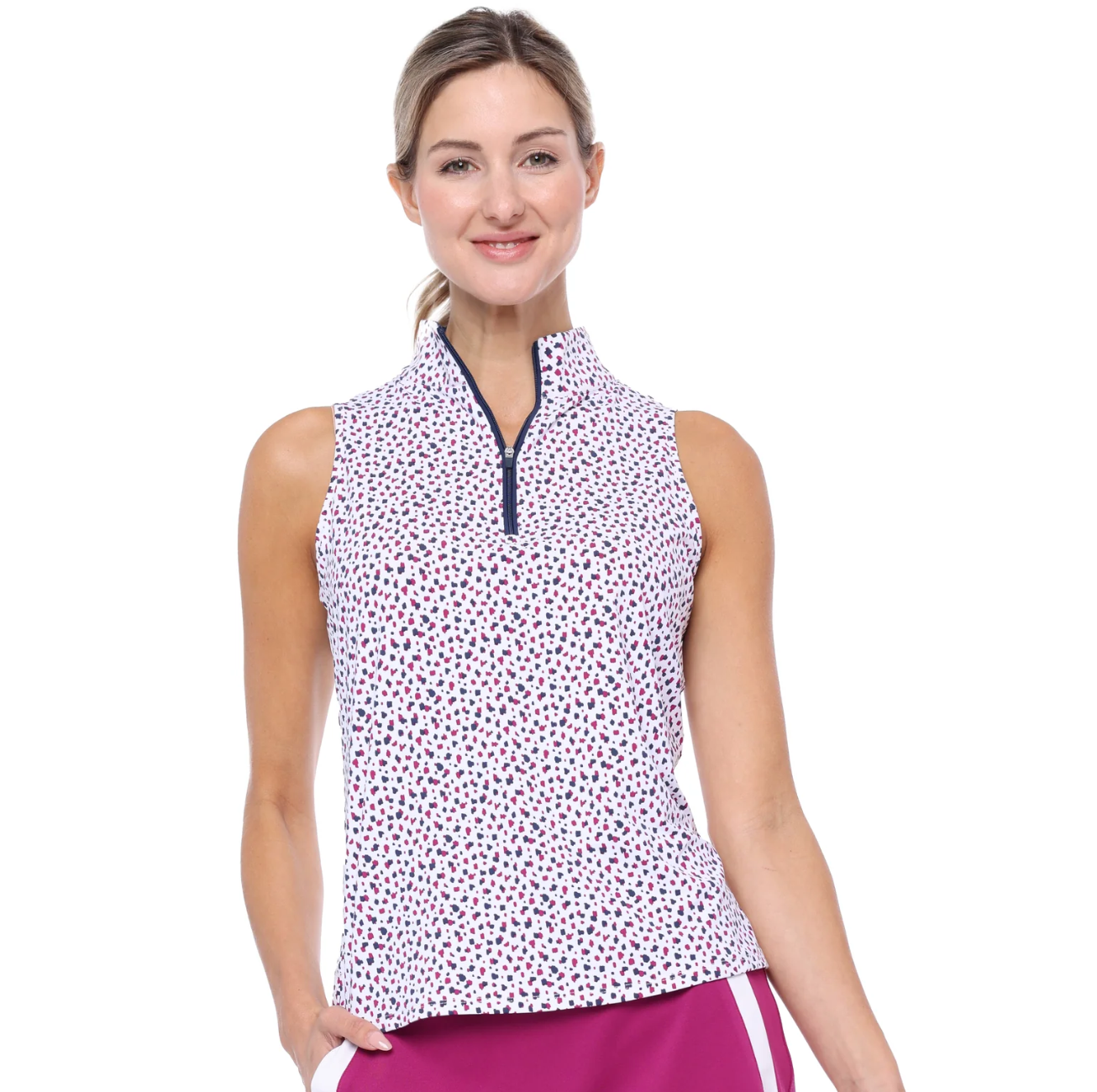 Belyn Key Mock Cutaway Sleeveless Top - Confetti Dot | Skorzie